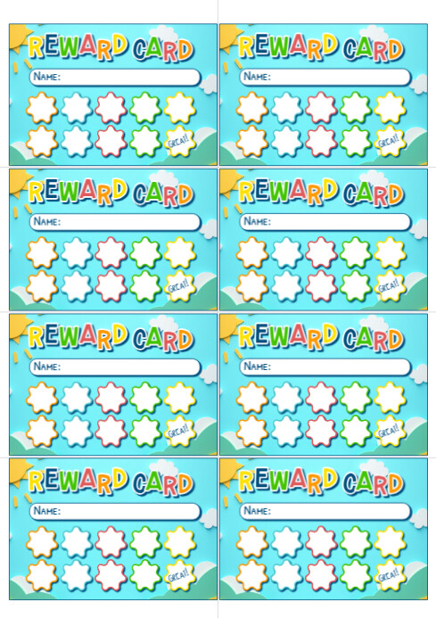 Printable A4 Reward Card for Students Template | PosterMyWall