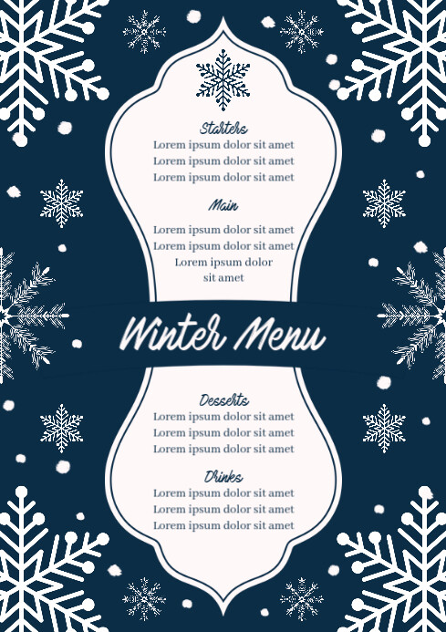 Printable A4 Winter Menu Card Template with Snowflakes | PosterMyWall