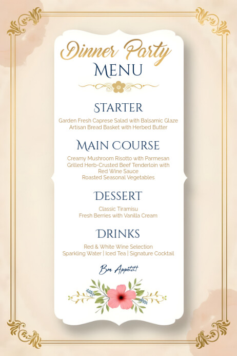 Copy of Printable Dinner Party Menu Card Template Design | PosterMyWall