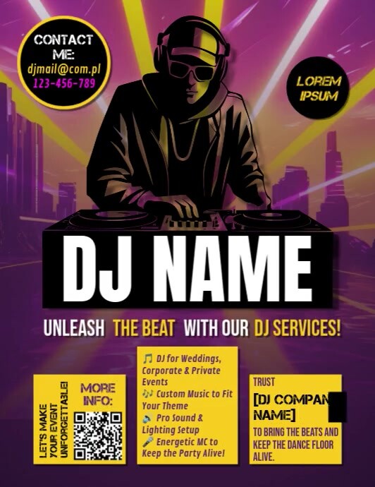 Printable DJ Services Flyer Poster Ad Template Design- Free Download ...