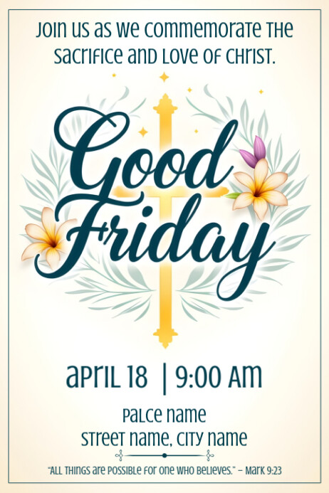 Printable Easter Good Friday Celebration Poster Flyer Template ...