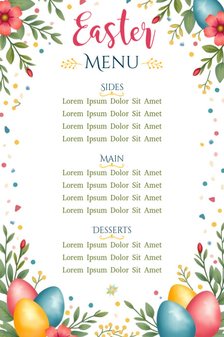 Printable Easter Menu Card Template | PosterMyWall