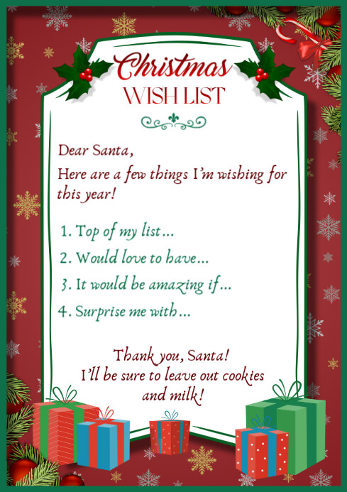Plantilla de Printable Editable Christmas Wish Gift List Template ...