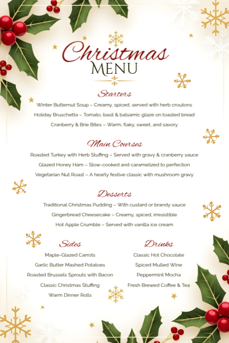 Printable Elegant Christmas Menu Template Design | PosterMyWall