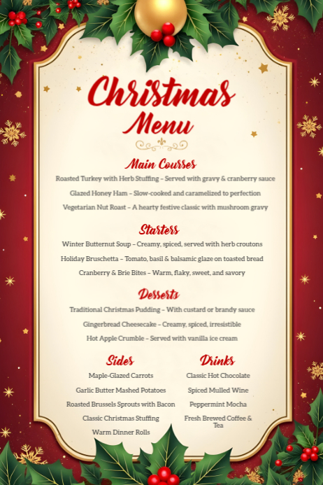 Printable Festive Christmas Menu Card Template Design | PosterMyWall