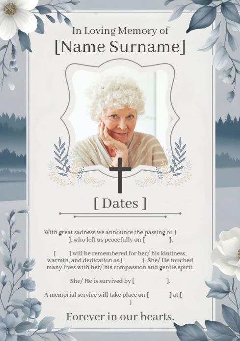 Printable Fill in the Blank Obituary Template Download | PosterMyWall