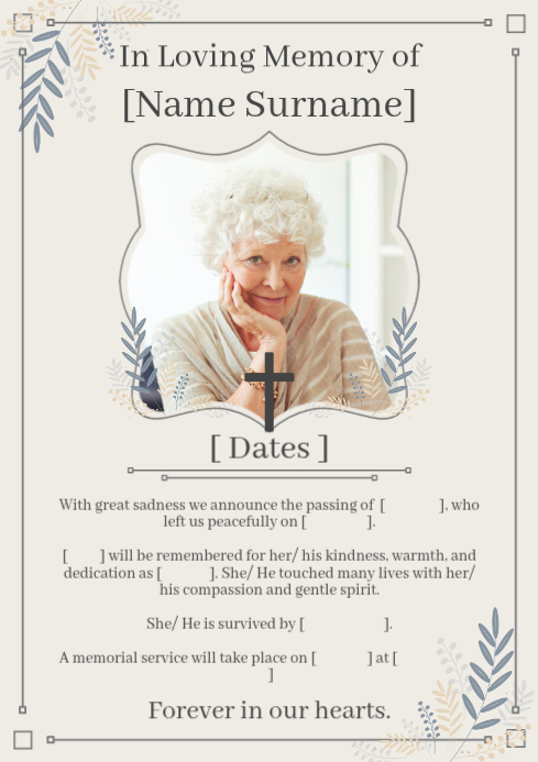 Printable Fill in the Blank Obituary Template Download | PosterMyWall