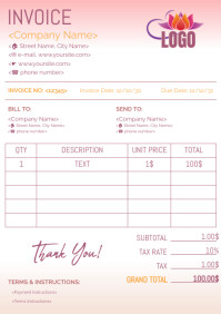 Printable Free Invoice Template Pastel Pink | PosterMyWall