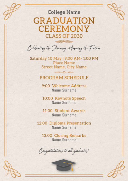 Printable Graduation Ceremony Program Template | PosterMyWall