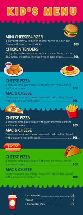 Printable Kid's Menu Card Template Design- Free Download | PosterMyWall