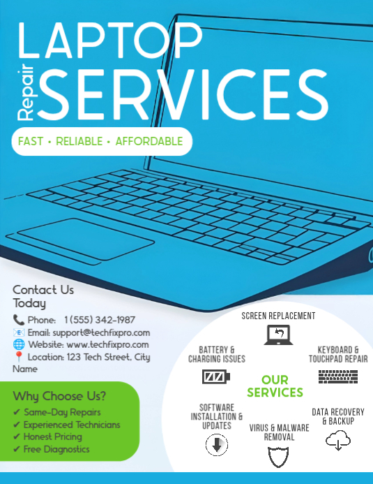 Printable Laptop Repair Services Flyer Poster Ad Template Design ...