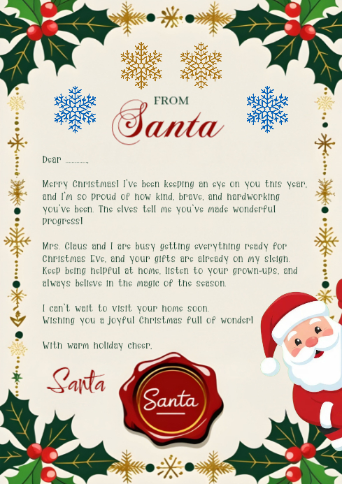 Printable Letter from Santa Claus Template Design Download | PosterMyWall