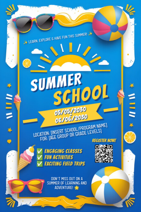 Copy of Printable Summer School Poster Ad Flyer Template Design ...