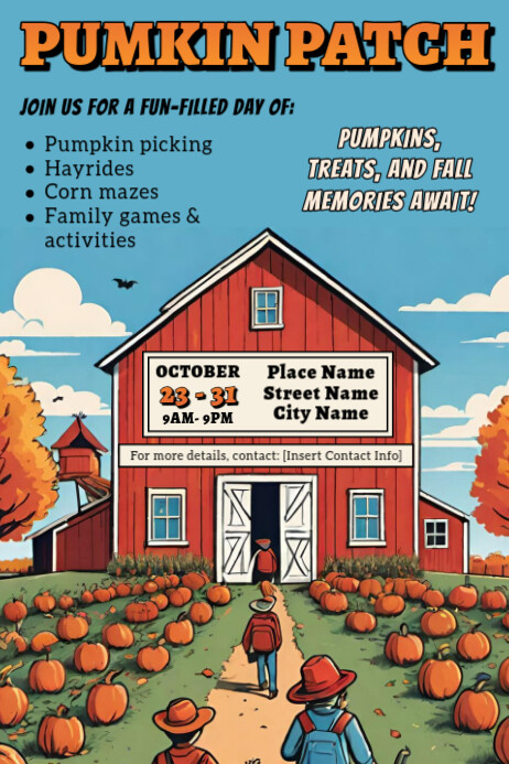 Printable Vintage Pumpkin Patch Poster Flyer Template Design Free ...