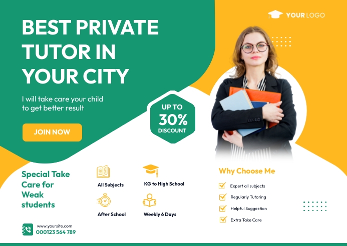 Private Tutor, Home Tutoring, postcard Template | PosterMyWall