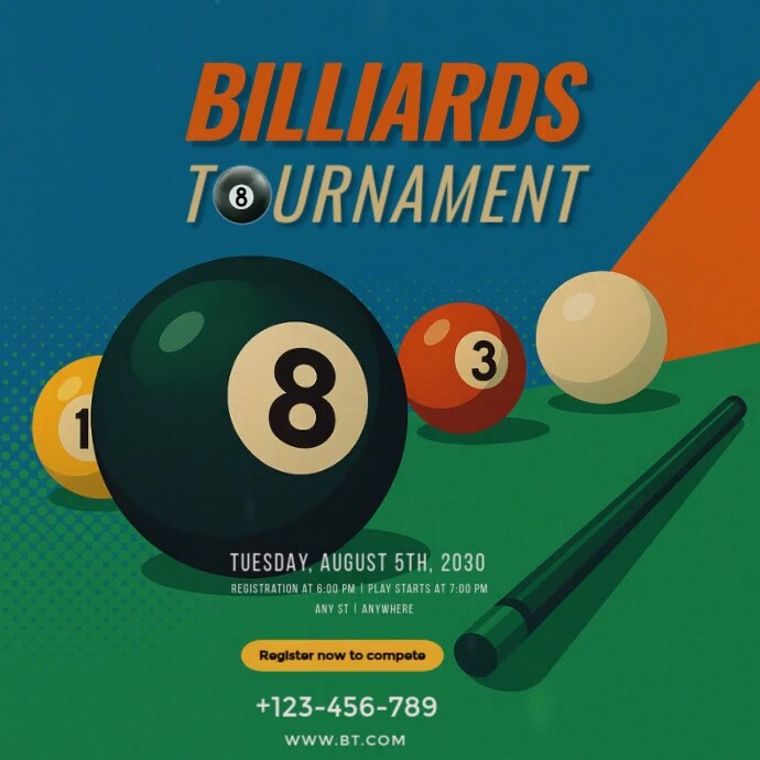 Pro Billiard Tournament Promo Poster Template - Bold & Editable [8-Ball ...