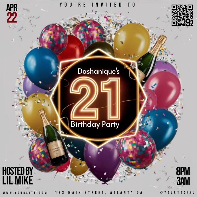 Professional 21'st Birthday Party Celebration Template | PosterMyWall