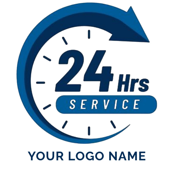 Professional 24 Hours Service Sign Design With Blue Round Arrow And ...