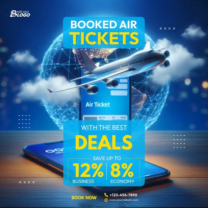 Professional Air Ticket Booking Instagram Pos Template | PosterMyWall