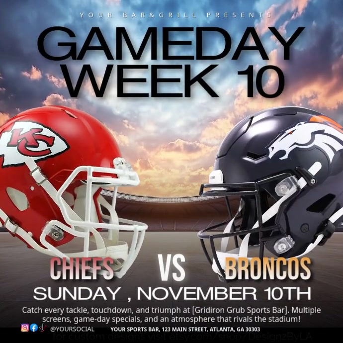 Copy of Professional American Football Flyer , Chiefs Vs Broncos, Nfl ...