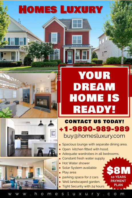 Professional Black Red Real Estate House For Template | PosterMyWall