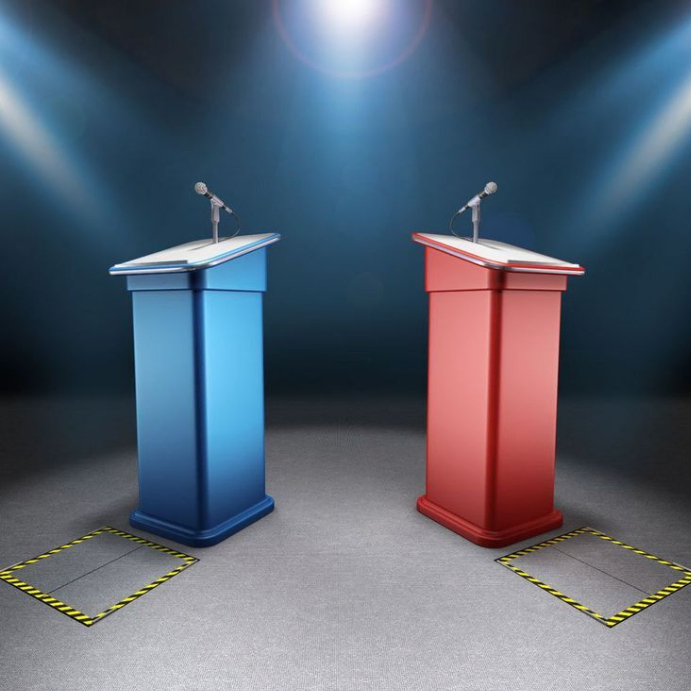 Professional Blue And Red Political Debate Podiums Stage Instagram Post ...