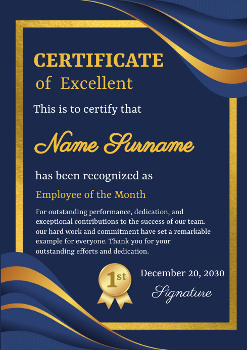 Professional Blue Gold Simple Elegant Excelle Template | PosterMyWall