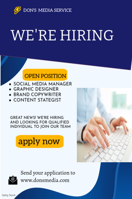 Copy of Professional Blue White Minimalist Hiring Poster | PosterMyWall