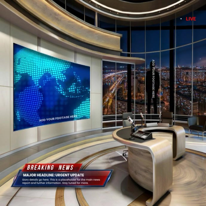 Professional Breaking News Virtual Studio Template With Cityscape View ...