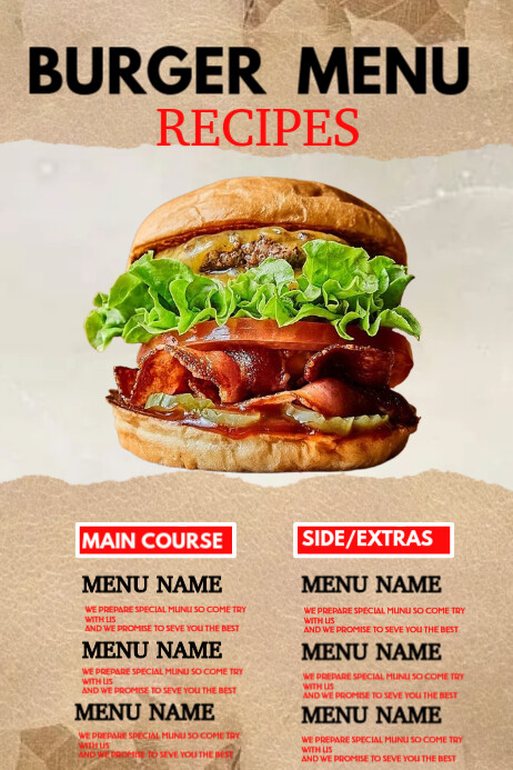 Copy of Professional Burger Food Menu Poster | PosterMyWall