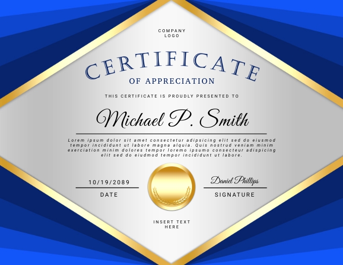 Professional Certificate Appreciation Award Template | PosterMyWall