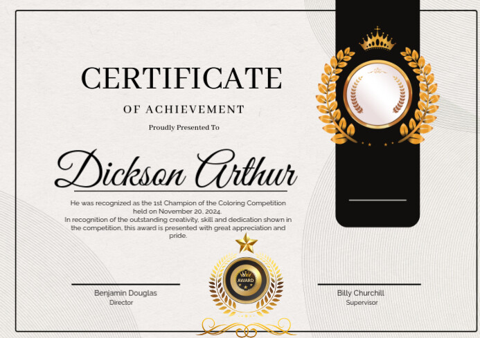 Professional Certificate Crested Cream Gold Black A4 Template ...