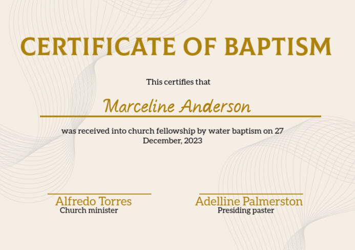 Professional certificate of baptism template a5 | PosterMyWall