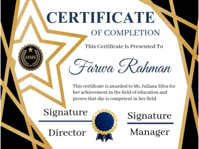 Professional Certificate Of Completion Presentation Template | PosterMyWall