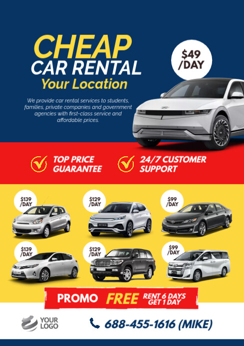 Professional Cheap Car Rental Flyer Template A4 | PosterMyWall