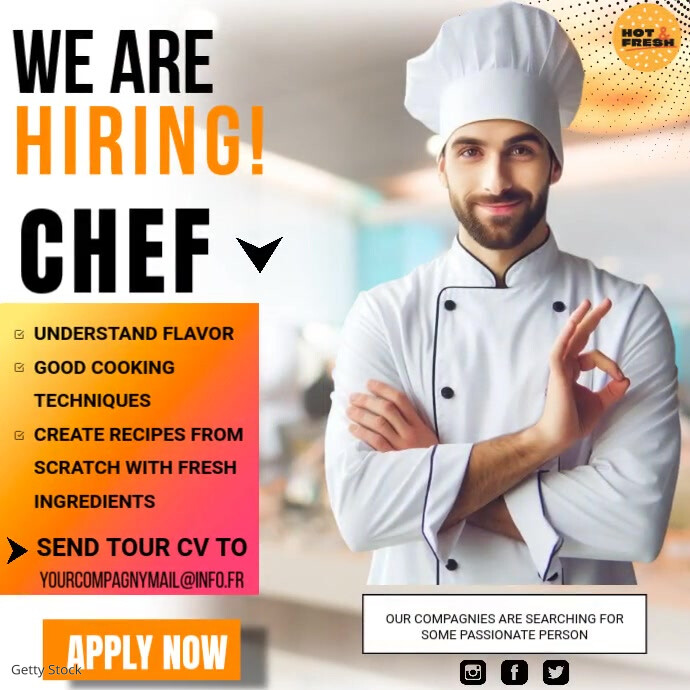 Plantilla de Professional Chef hiring | PosterMyWall