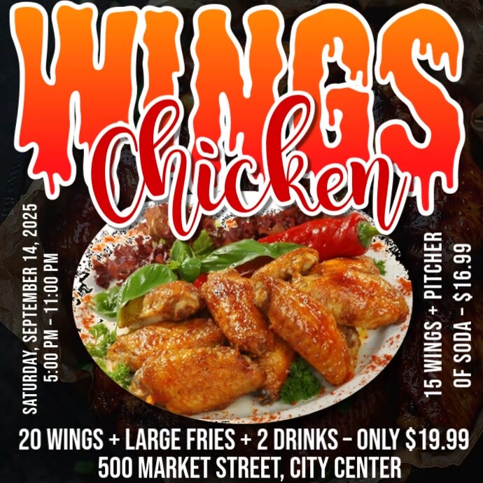 Plantilla de Professional Chicken Wings Flyer Instagram Post | PosterMyWall