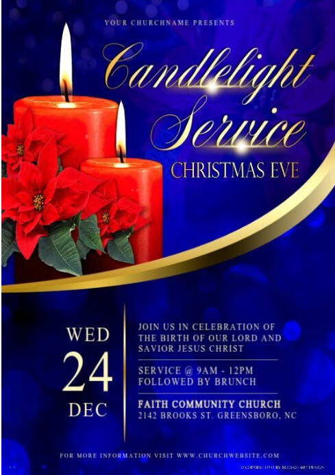 Professional Christmas Candlelight Service Flyer A4 Template | PosterMyWall
