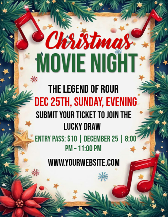 Professional Christmas Movie Night Flyer Template | PosterMyWall