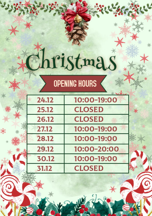 Professional Christmas Opening Hours A4 Templat | PosterMyWall