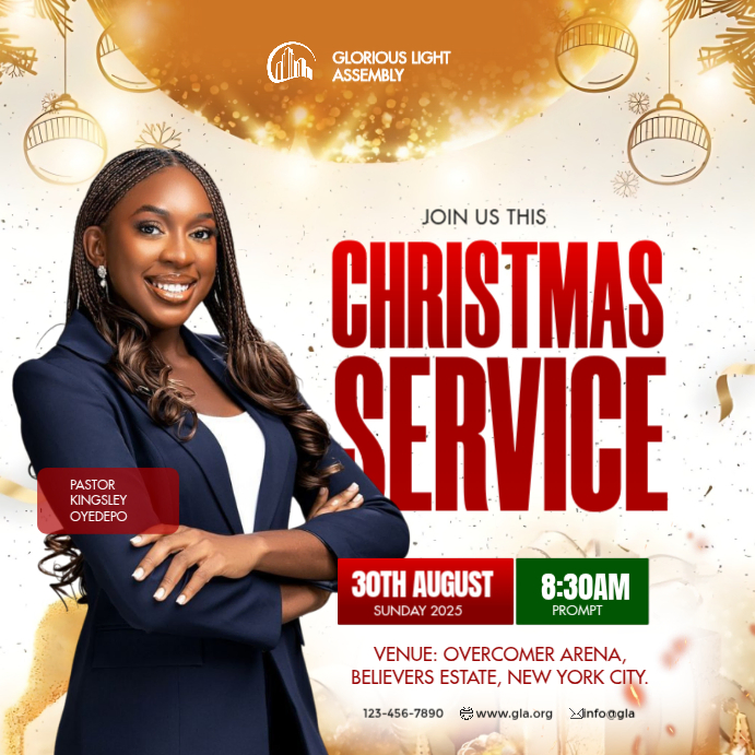 Professional Christmas Service Flyer, Church Holiday Worship, Festive ...
