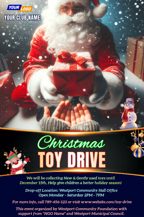Professional Christmas Toy Drive Event Poster Template | PosterMyWall