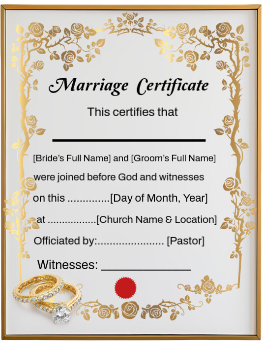 Church Wedding Certificate Template