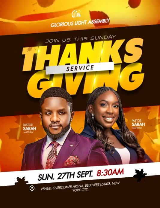 Professional Church Thanksgiving Flyer, Praise And Worship Event ...