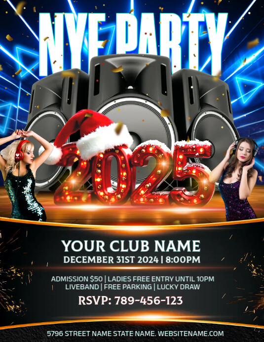 Professional Cool 2025 New Year Eve Party Event Flyer Template ...