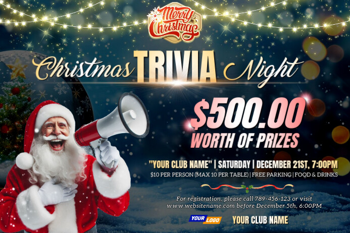 Copy of Professional Creative Christmas Trivia Party Event Flyer Poster ...