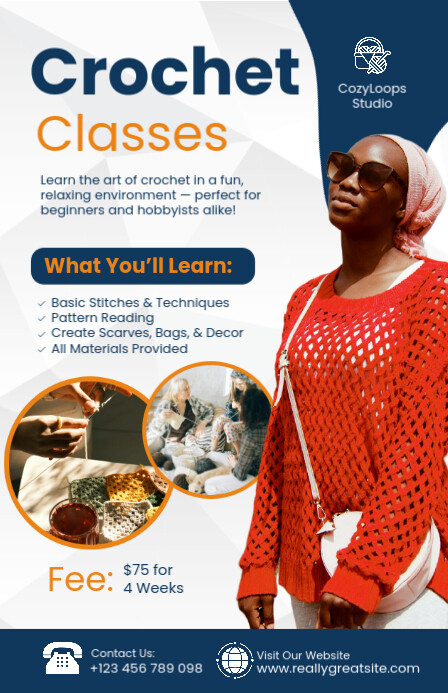 Copy of Professional Crochet Classes Poster Template Tabloid | PosterMyWall