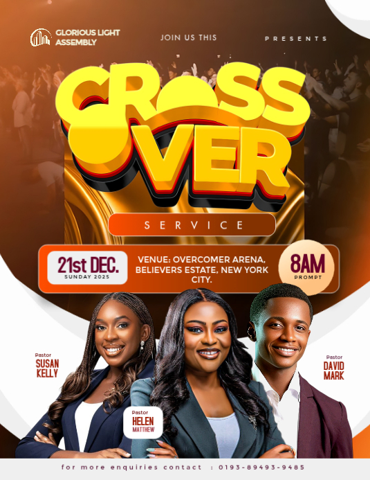 Professional Crossover Night Service Flyer, New Year Eve Worship Flyer ...