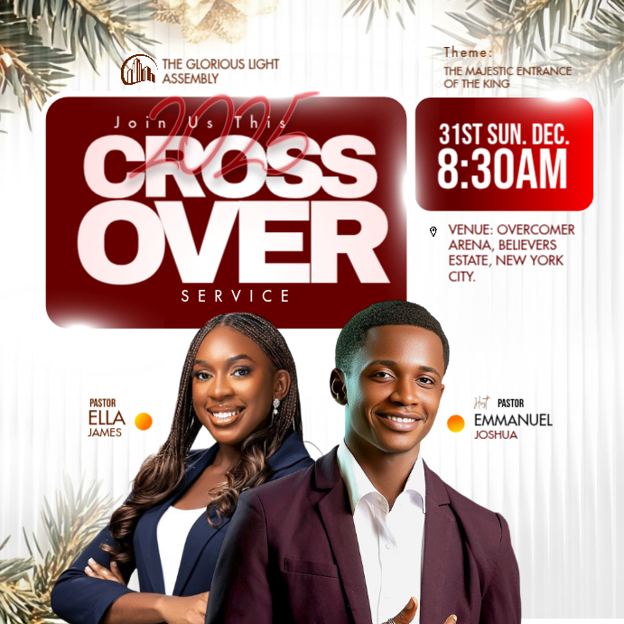 Professional Crossover Night Service Flyer, New Year Eve Worship Flyer ...