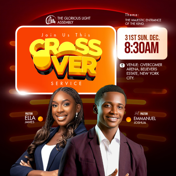 Professional Crossover Night Service Flyer, New Year Eve Worship Flyer ...